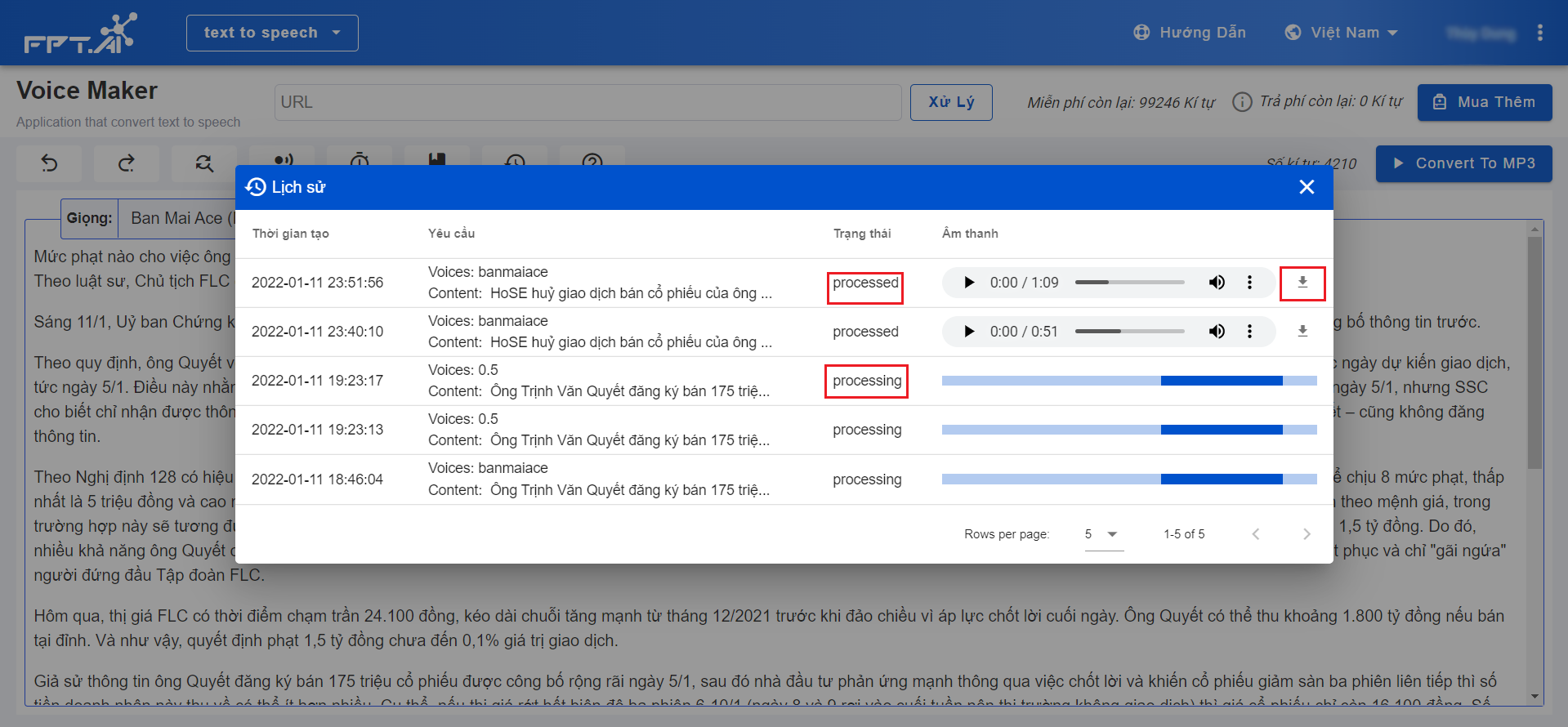 Convert Text To Speech On FPT.AI Voice Maker's New Interface